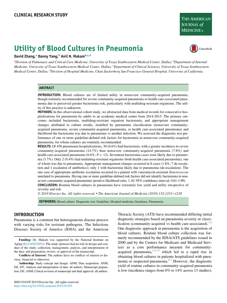Utility of Blood Cultures in Pneumonia | PDF | Pneumonia | Health Care