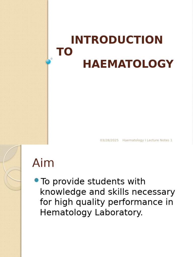Introduction in Haematology | PDF | Hematology | Medical Specialties