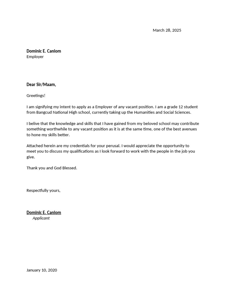 Application Letter For Immersion | PDF