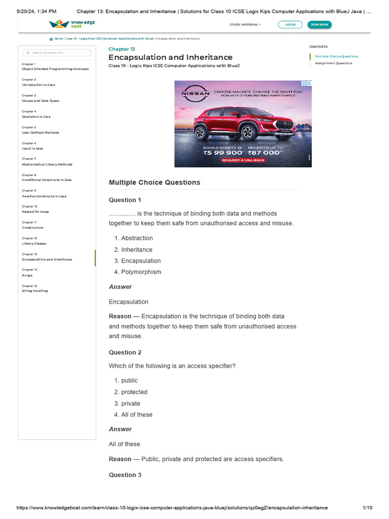 Chapter 13 - Encapsulation and Inheritance - Solutions For Class 10 ...