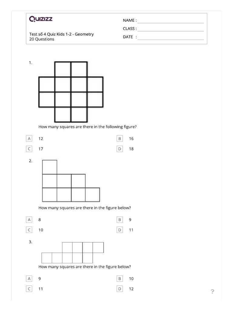 Test số 4 Quiz Kids 1-2 - Geometry with ans | PDF