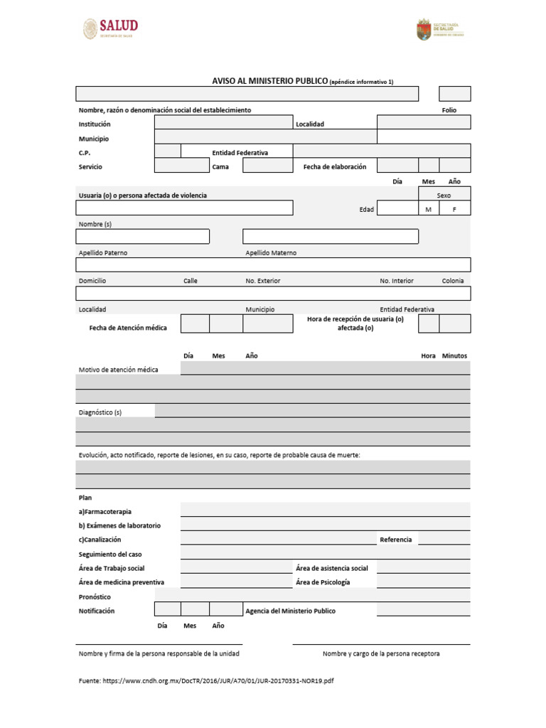 Aviso al Ministerio Público: Formato y Datos | PDF