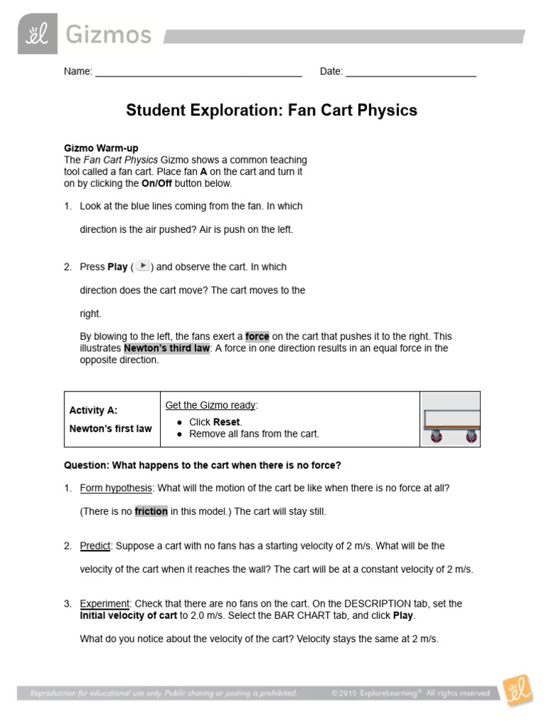 Fan Cart Physics Exploration Guide | PDF | Force | Velocity