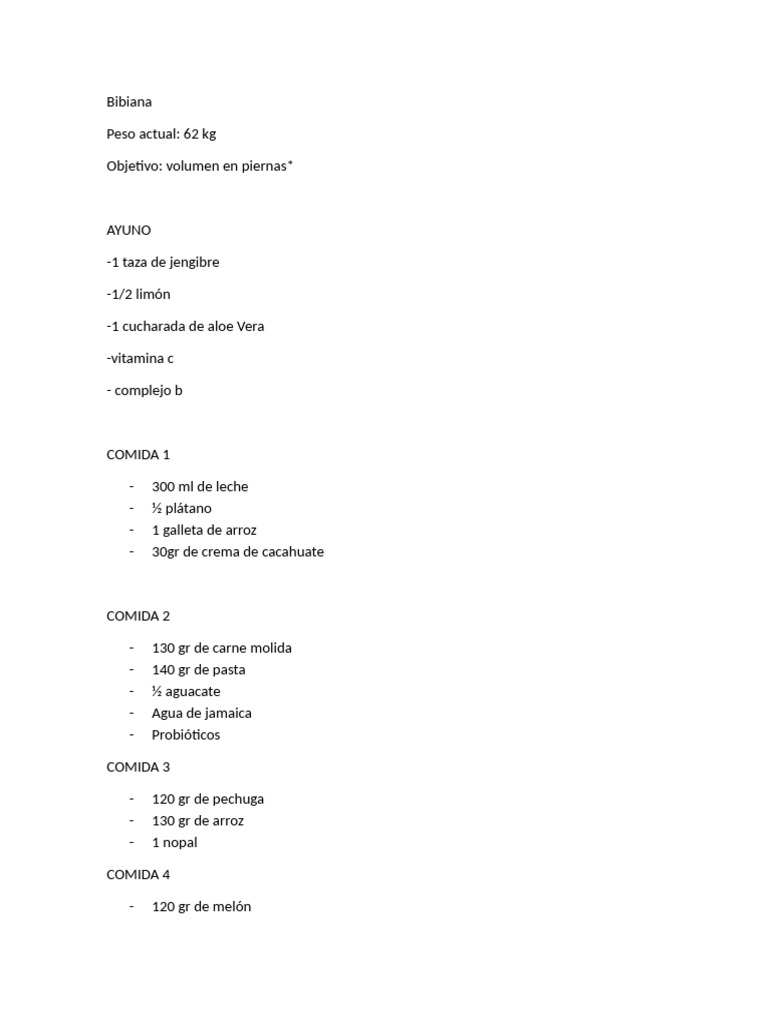 Plan de Alimentación para Volumen en Piernas | PDF