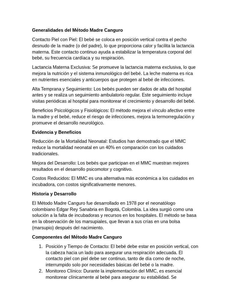 Método Madre Canguro (MMC) - 1 | PDF