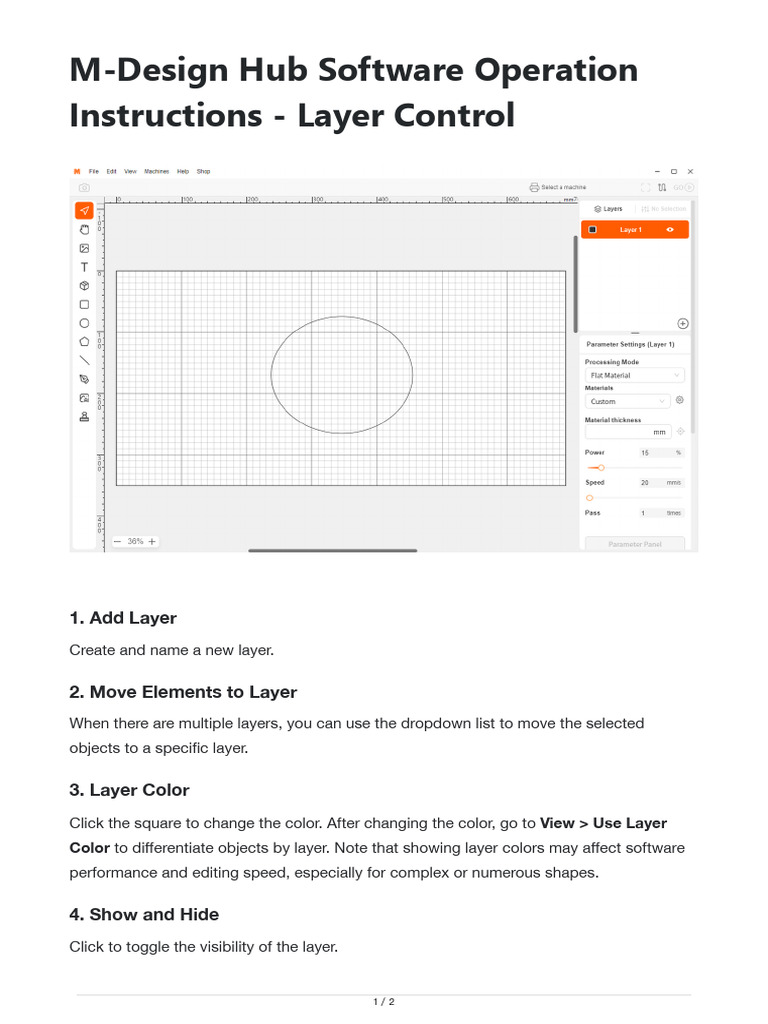 M-Design Hub Software Operation Instructions - Layer Control | PDF