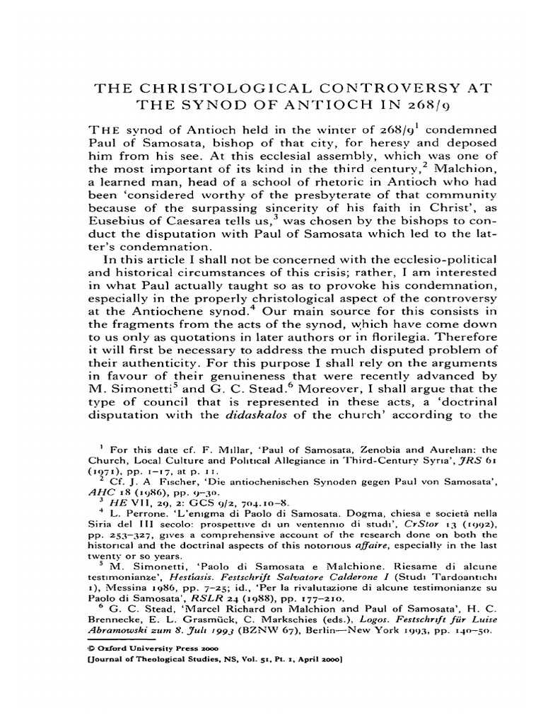 The Christological Controversy at The Synod of Antioch in 268-9 | PDF ...
