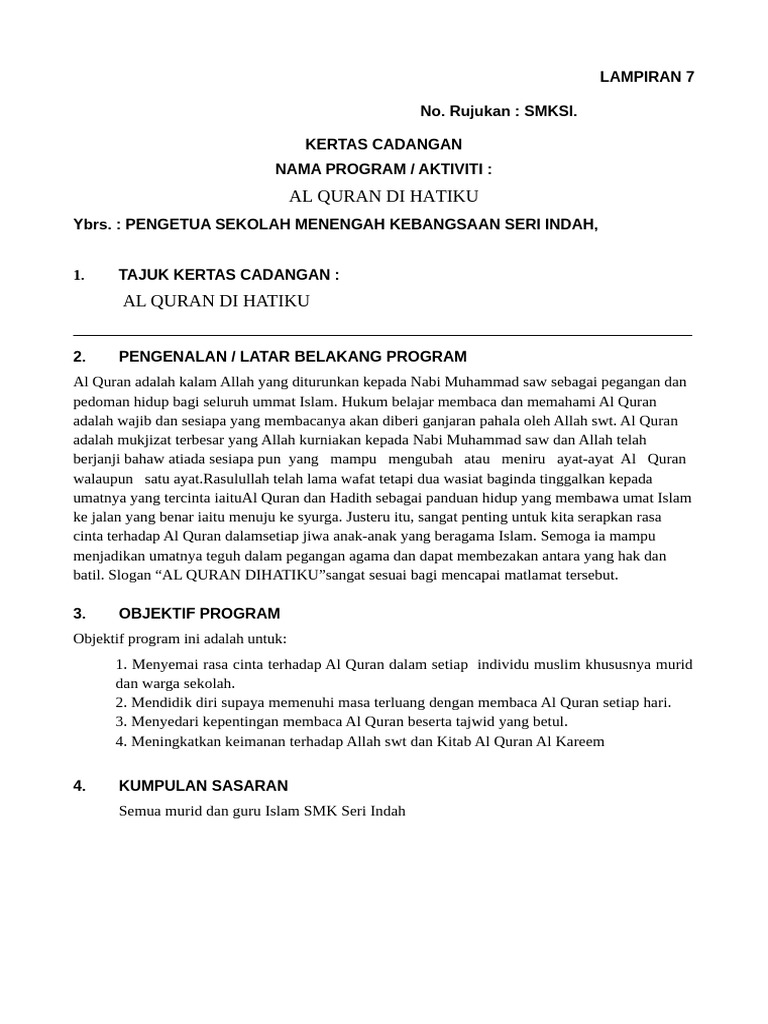 KERTAS KERJA Al-quran Cinta Hatiku(SPK1.2023) (1) | PDF