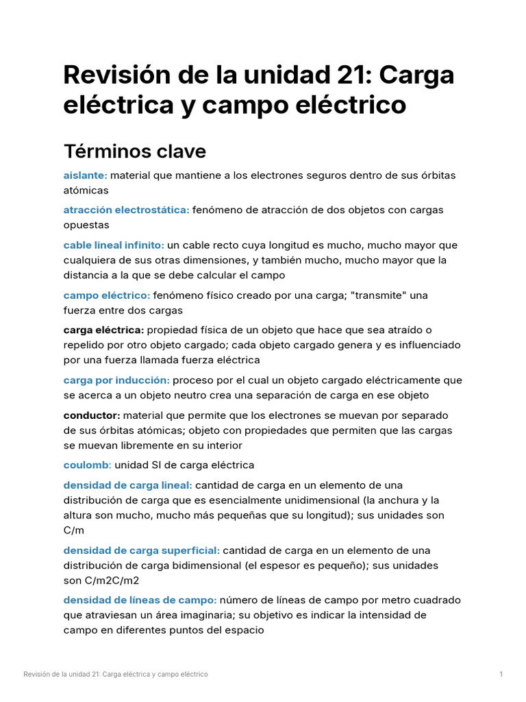 Resumen Unidad 21 | PDF | Electrostática | Dipolo