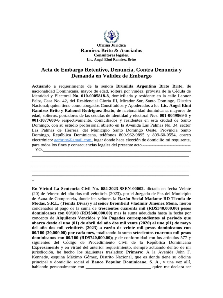 Embargo Retentivo | PDF | República Dominicana | Pagos