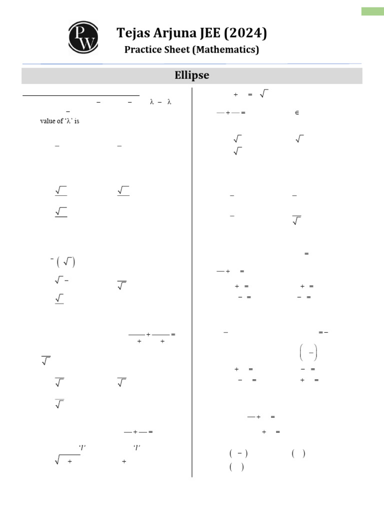 Arjuna JEE 2024 Mathematics Practice | PDF | Ellipse | Circle