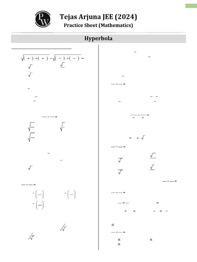 Hyperbola _ Practice Sheet __ Arjuna JEE 2024 | PDF | Euclidean Plane Geometry | Classical Geometry