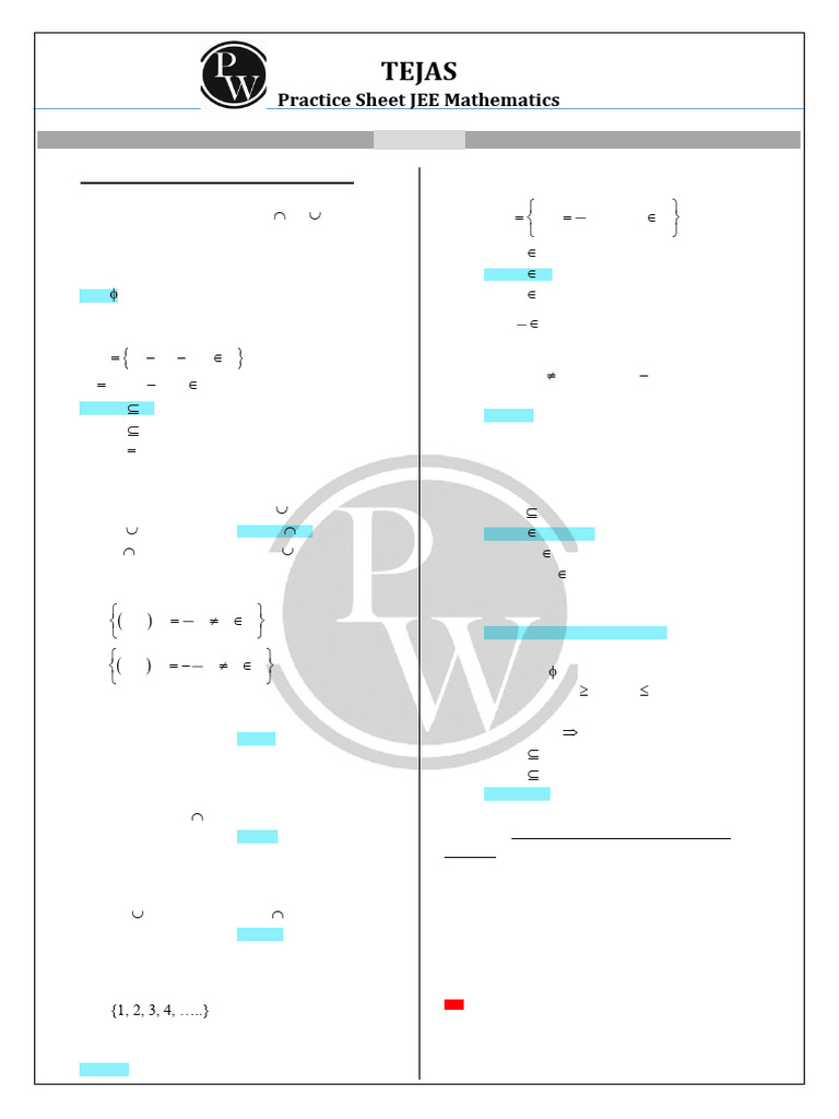 Set Theory - Practice Sheet - Arjuna JEE 2024 | PDF | Mathematics | Mathematical Logic
