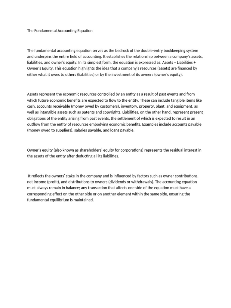 The Fundamental Accounting Equation | PDF