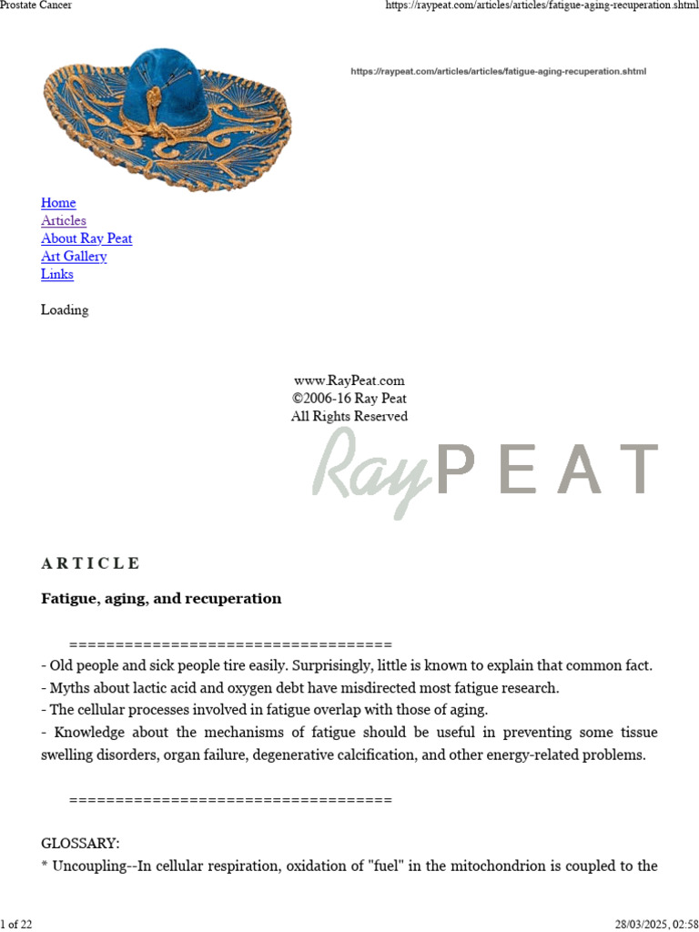 DR Ray Peat - Fatugue, Aging and Recuperation | PDF | Skeletal Muscle ...
