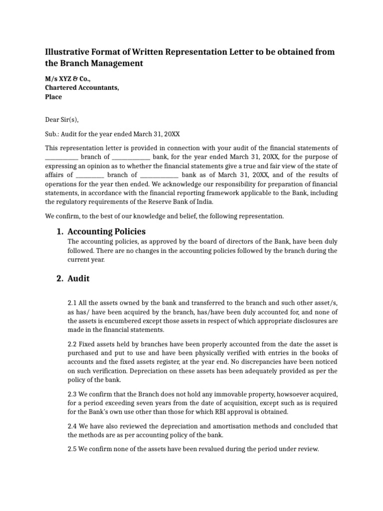 Written Representation Letter | PDF | Internal Control | Audit