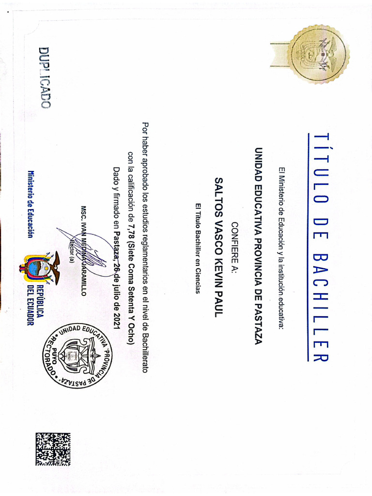 Titulo de Bachiller | PDF