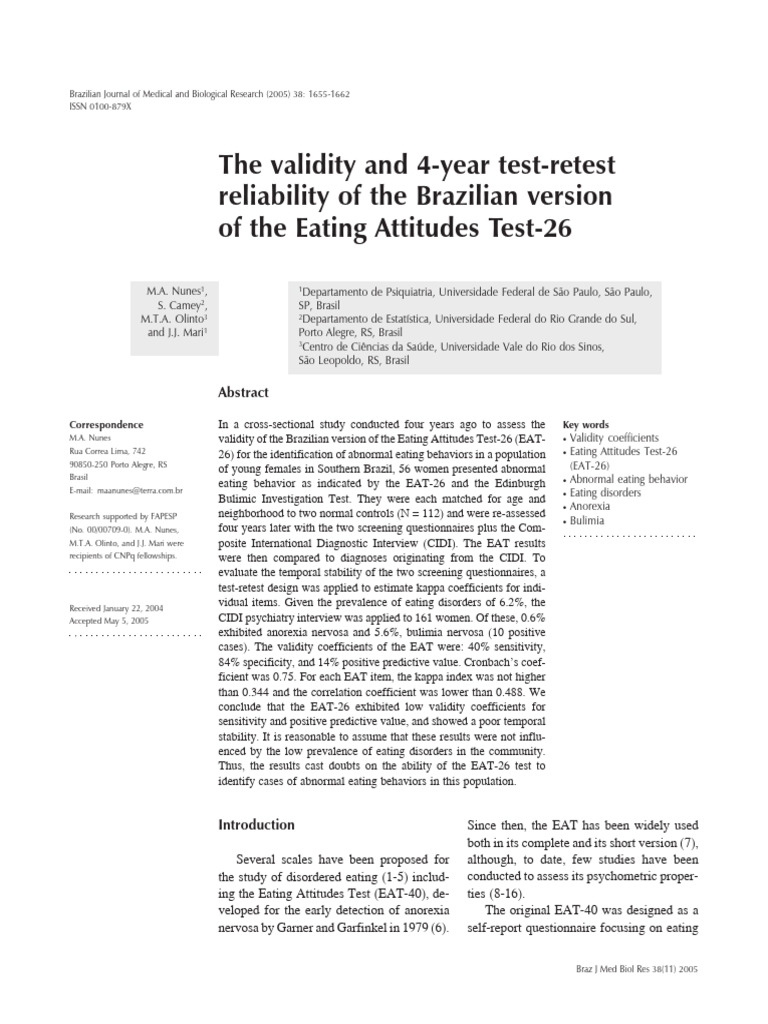 Nunes 2005 - The Validity and 4-Year Test-Retest Reliability of The ...