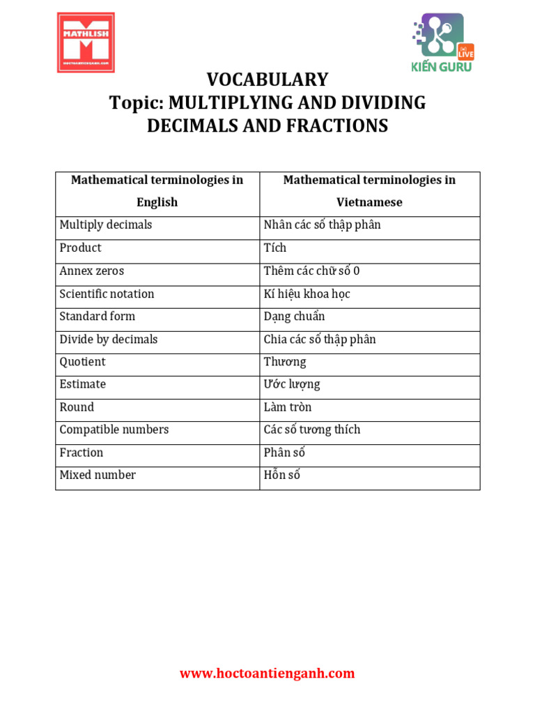 T V NG L P 5 - Multiplying and Dividing Decimals | PDF