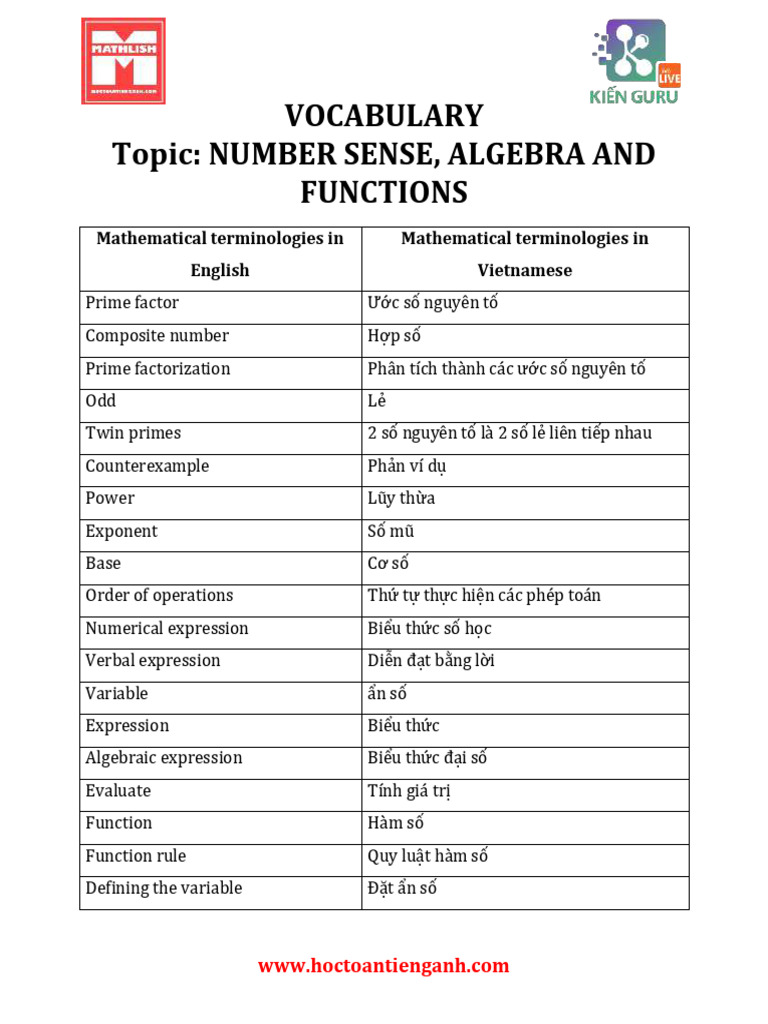 T V NG L P 5 - Number Sense, Algebra and Functions | PDF
