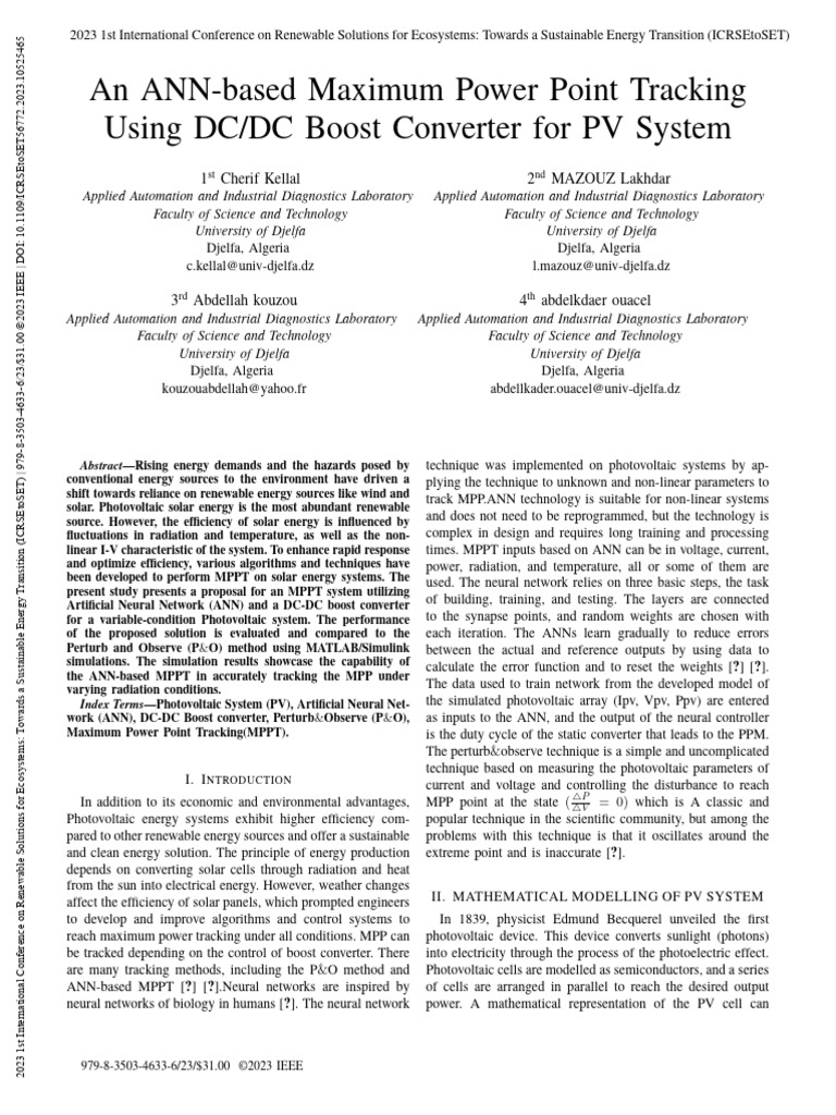 17an ANN-based Maximum Power Point Tracking Using DC DC Boost Converter For PV System | PDF ...