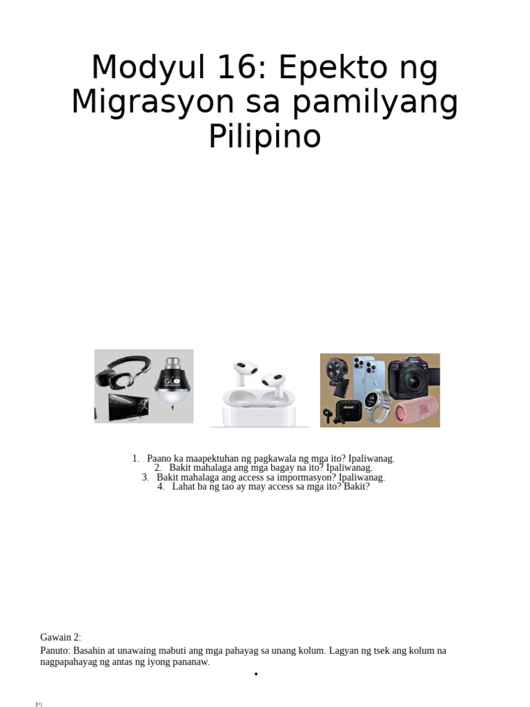 Modyul 16 Epekto NG MIgrasyon Sa Pamilyang Pilipino | PDF