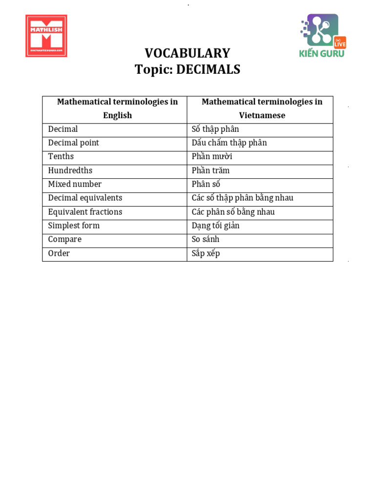 T V NG L P 4 - Decimals | PDF