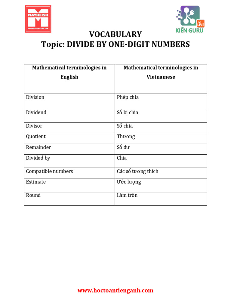 T V NG L P 4 - Divide by 1-Digit Numbers | PDF