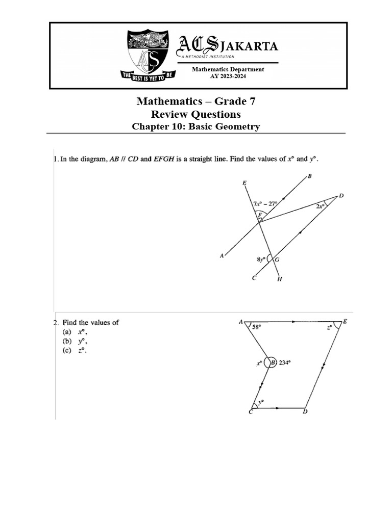 Chapter 10 - Basic Geometry - Review Questions - 180225 | PDF