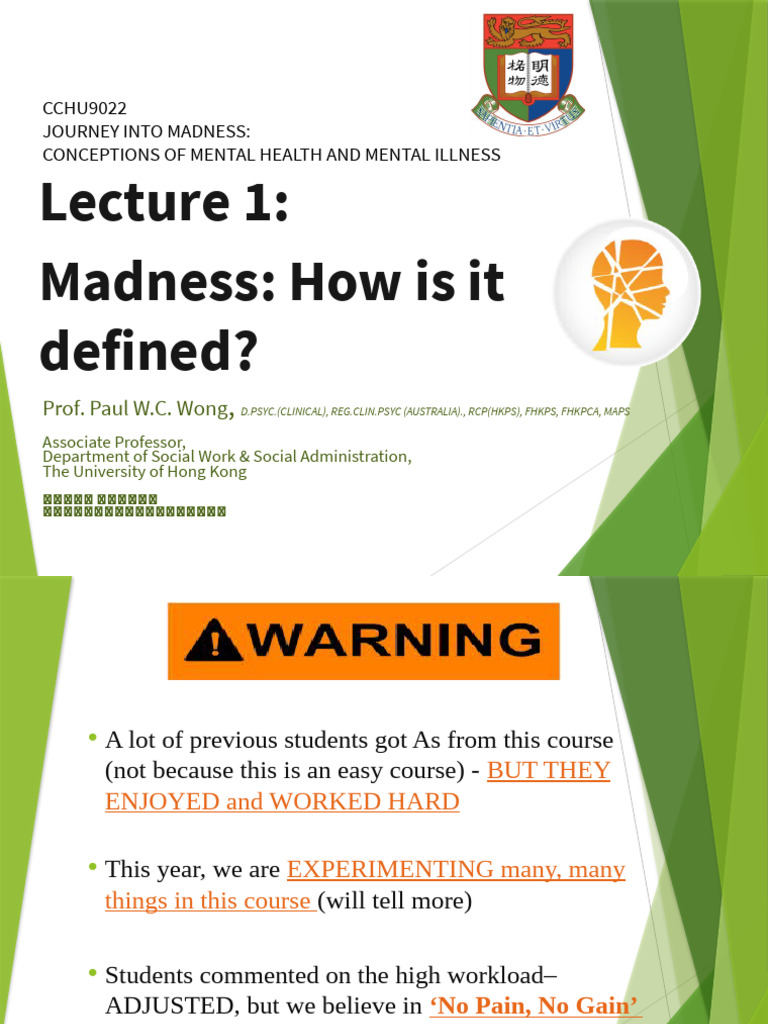 Lecture 1 Introduction-Madness How Is It Defined FINAL | PDF | Mental ...