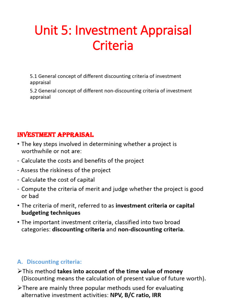 Investment Criteria Overview | PDF | Net Present Value | Internal Rate ...