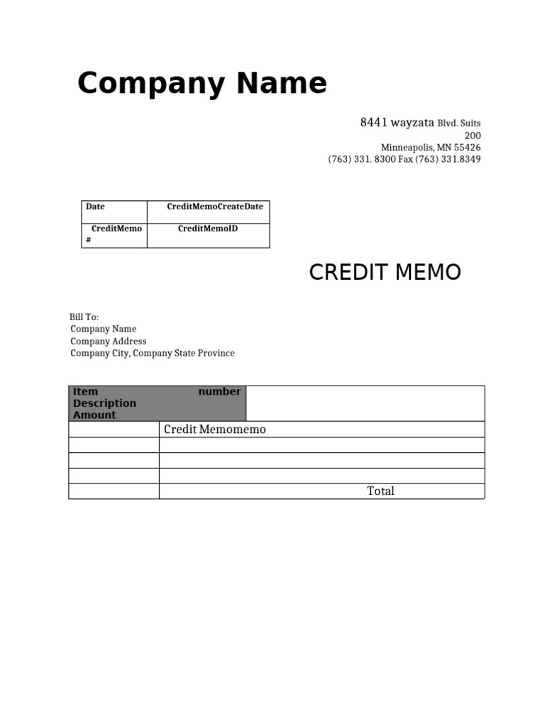 Credit Memo For Company | PDF
