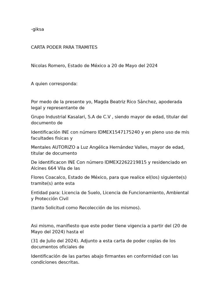 Carta Poder simple para Tramites | PDF