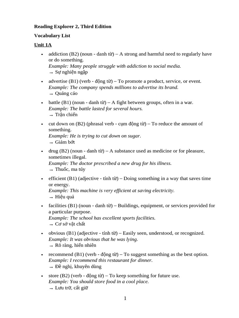 Reading Explorer 2 - Vocabulary List 1 | PDF | Verb | Adjective
