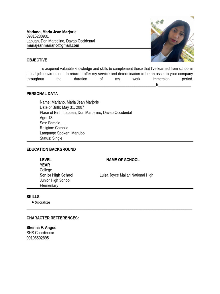 Mariajeanmariano Resume | PDF