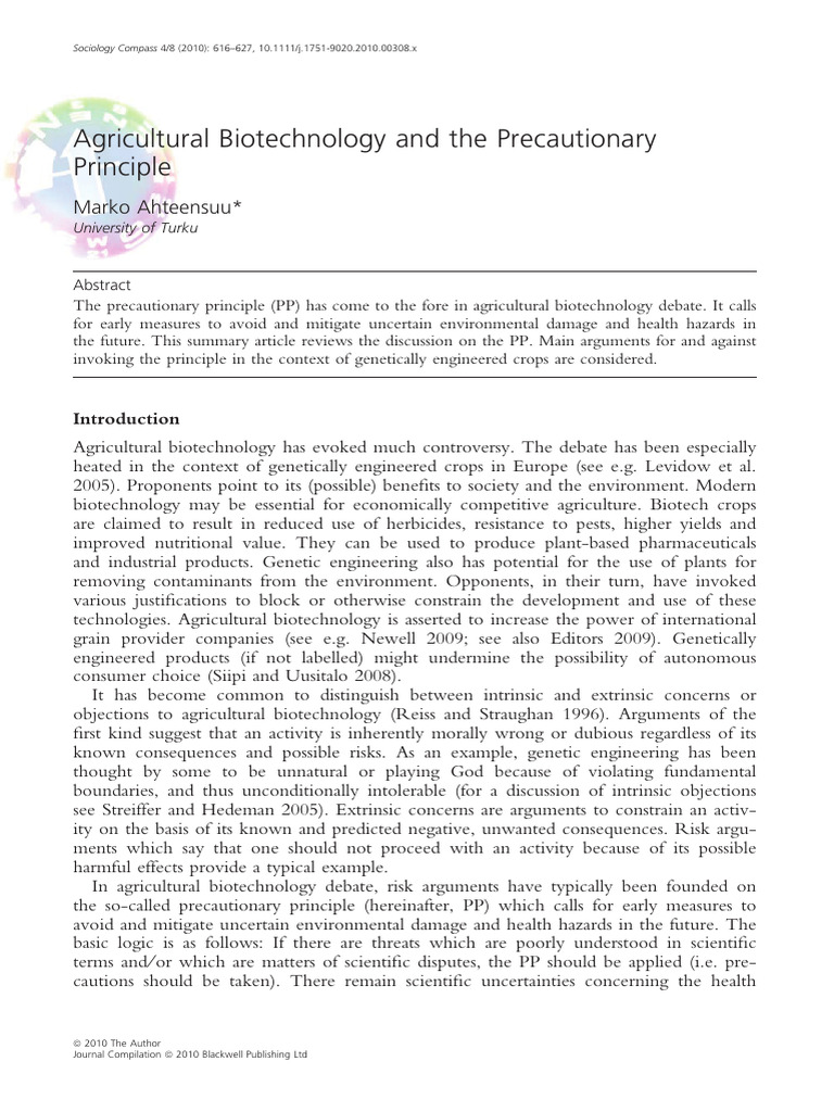 Ahteensuu 2010, Agricultural Biotechnology and The Precautionary ...