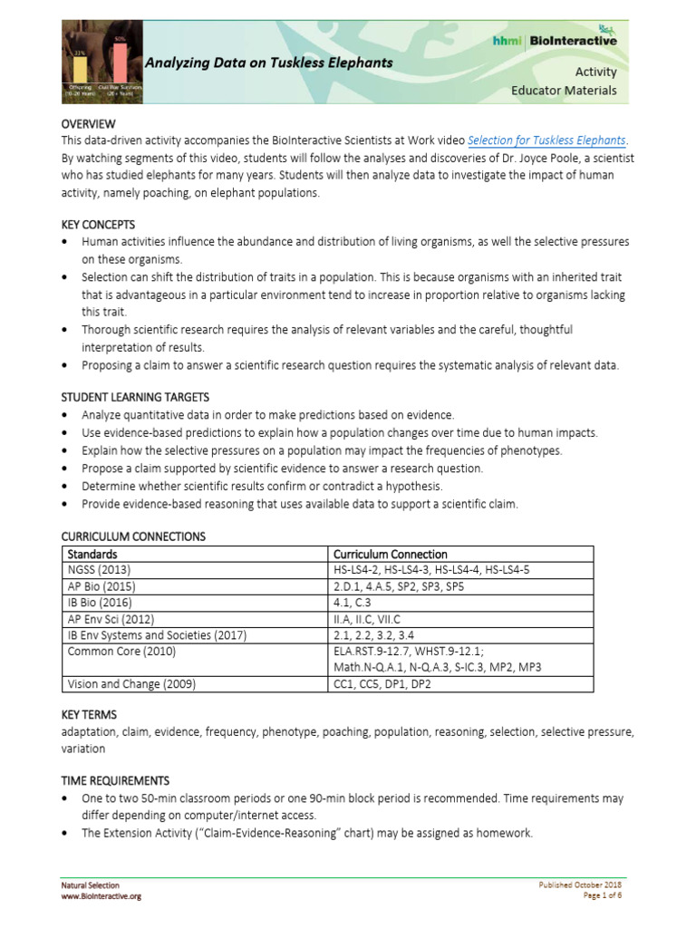 Tuskless Elephants: Data Analysis Activity | PDF | Elephant | Poaching