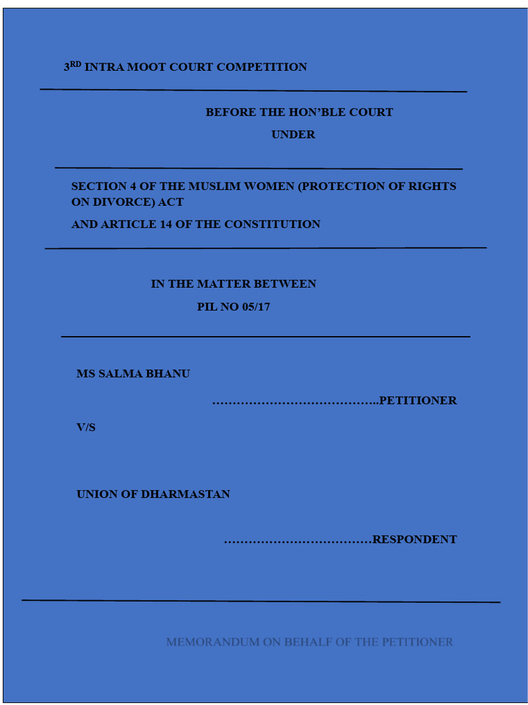 Memorial 3RD Intra Moot Court Competition On Behalf of Petitioner | PDF | Supreme Court Of The ...