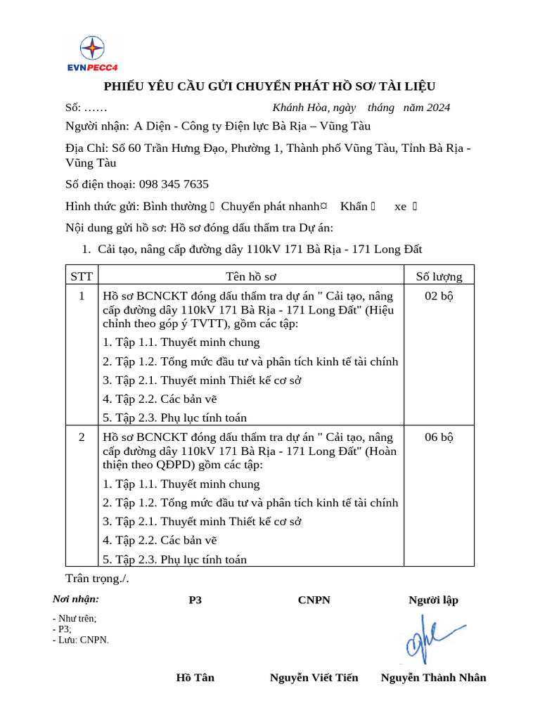 PHIEU GUI Ho So Tham Tra PC Ba Ria 6 | PDF