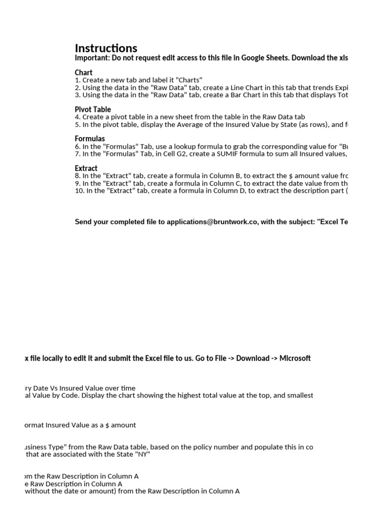 Bruntwork Excel Test Instructions | PDF | Microsoft Excel | Data Management