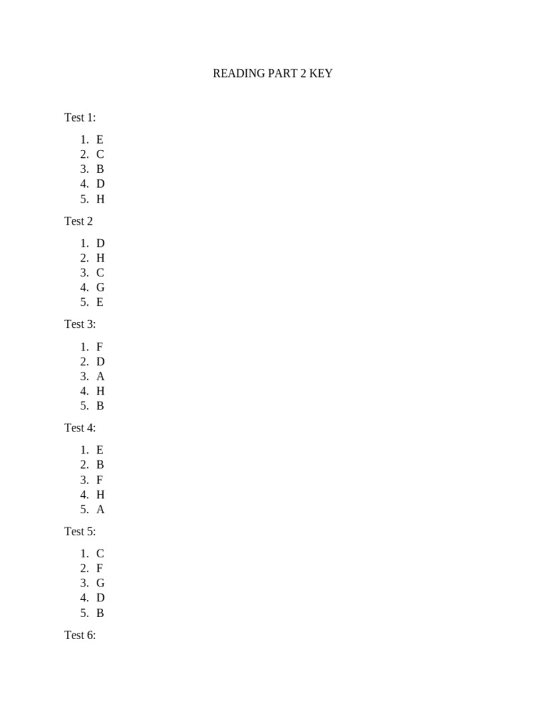 Reading Part 2 Key | PDF