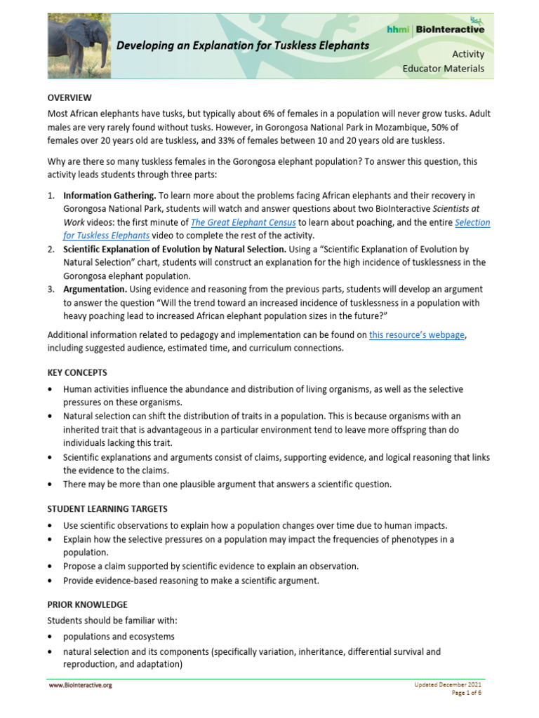 Tuskless Elephants in Gorongosa National Park | PDF | Natural Selection ...