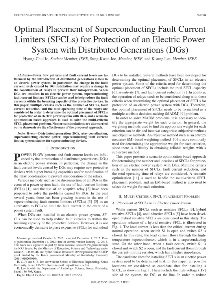 Optimal Placement of Superconducting Fault Current Limiters SFCLs For Protection of An Electric ...