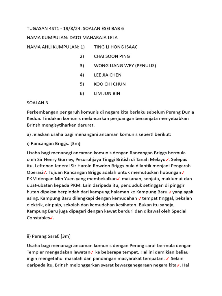 Soalan Esei Bab 6 Kumpulan Dato' Maharaja Lela Disemak | PDF