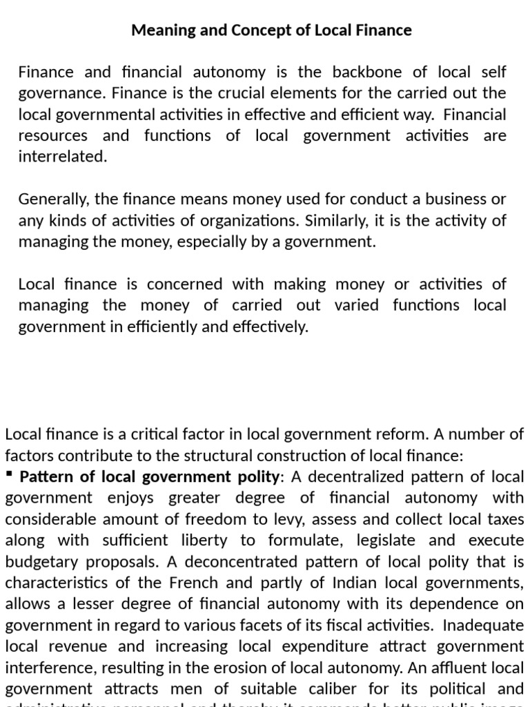 Unit V Local Finance | PDF | Taxes | Decentralization
