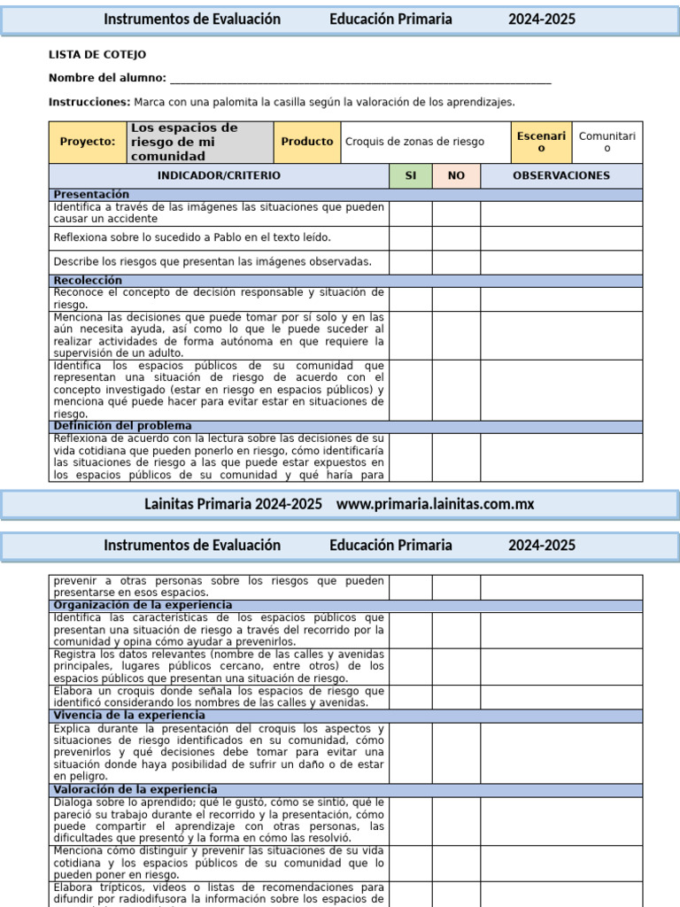 2do Grado Marzo - Instrumentos de Evaluaci N (2024-2025) | PDF | Escuelas | Riesgo