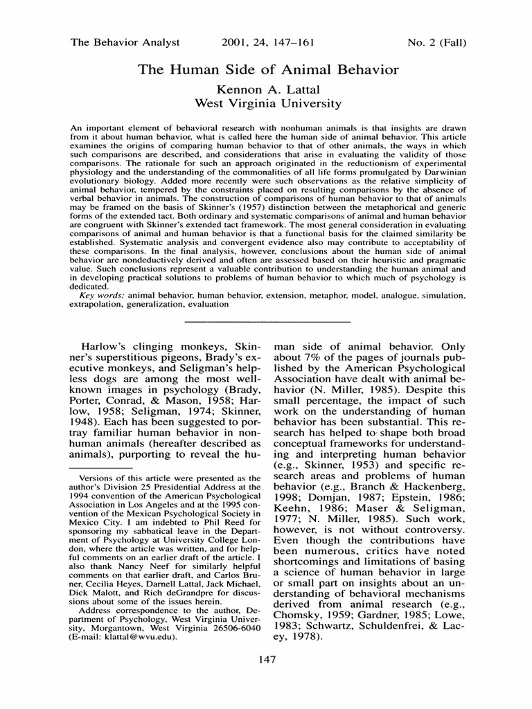 Lattal. The Human Side of Animal Behavior. | PDF | Psychology ...