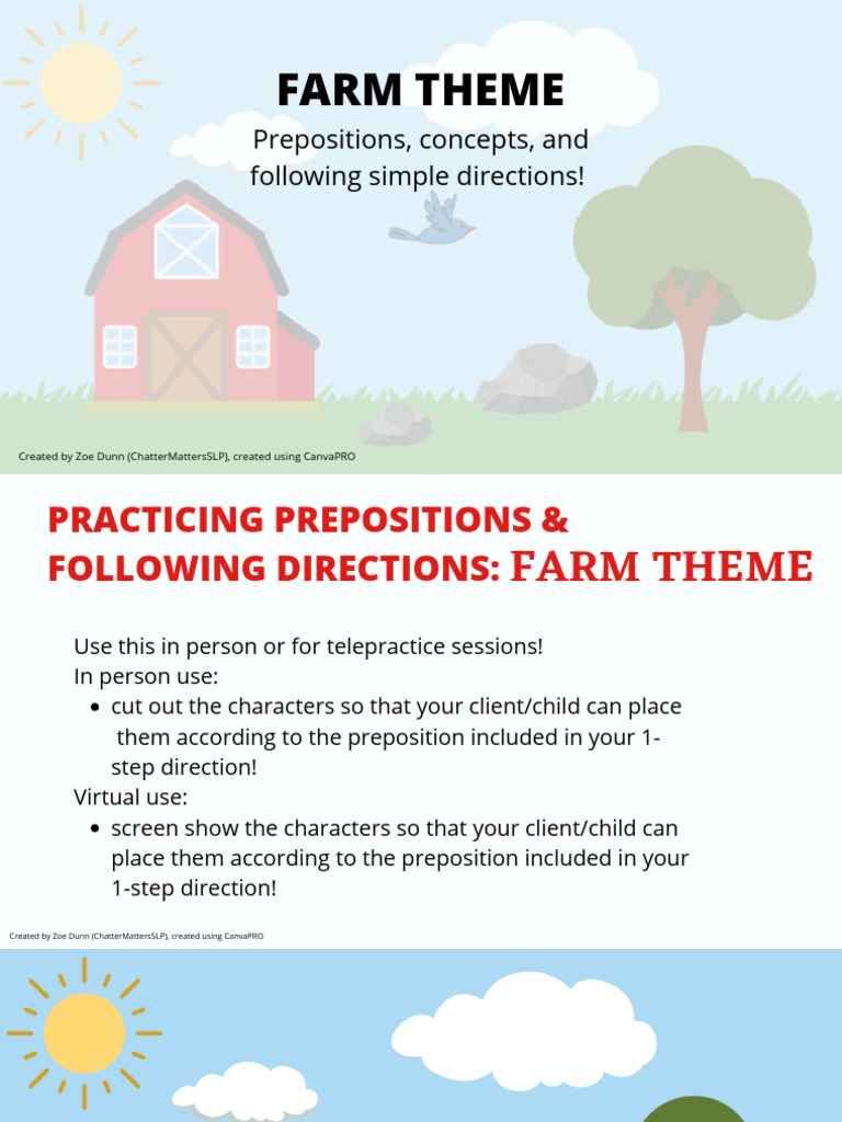 Farm Theme: Prepositions, Concepts, and Following Simple Directions! | PDF