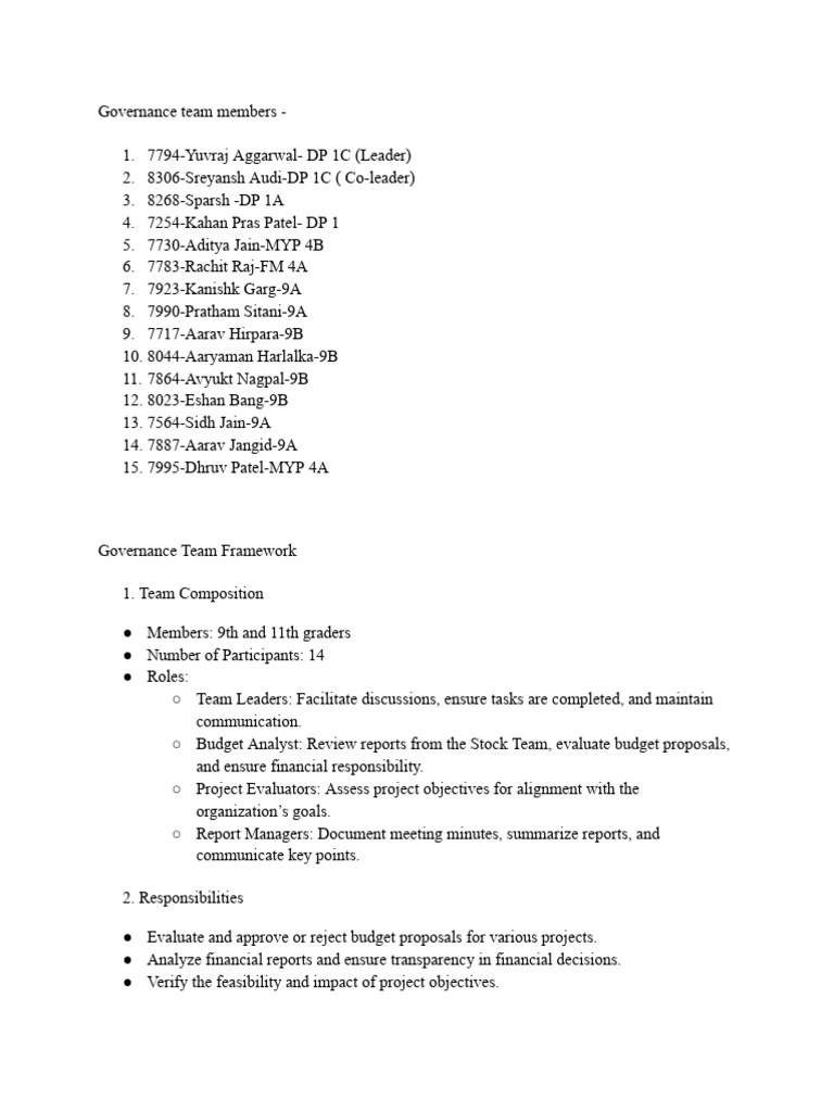 Governance Team Structure and Roles | PDF