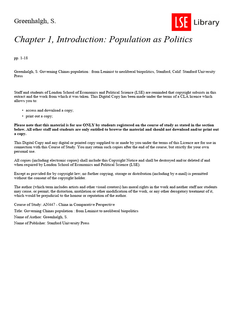 Intro Population As Politics | PDF